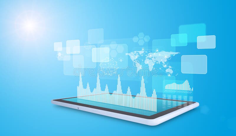 Tablet with Graphical Charts and Map Stock Illustration - Illustration ...