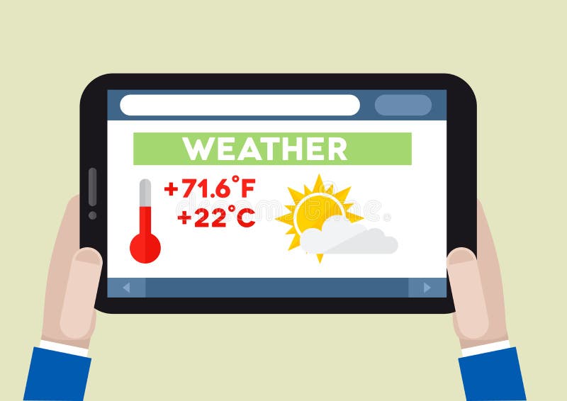 Tablet with Weather Application on Screen Display Stock Vector ...