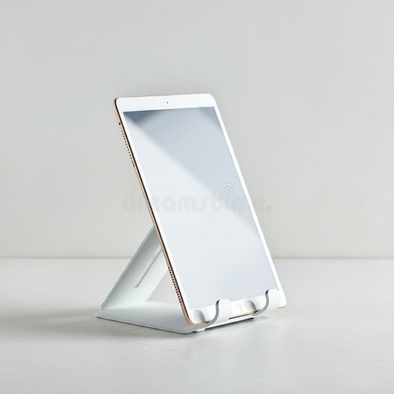 A Tablet with a White and Gold Edge is Propped Up on a Minimalist ...