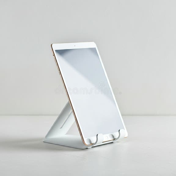 A Tablet with a White and Gold Edge is Propped Up on a Minimalist ...