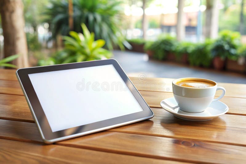 Tablet White Screen and Coffee Stock Illustration - Illustration of ...