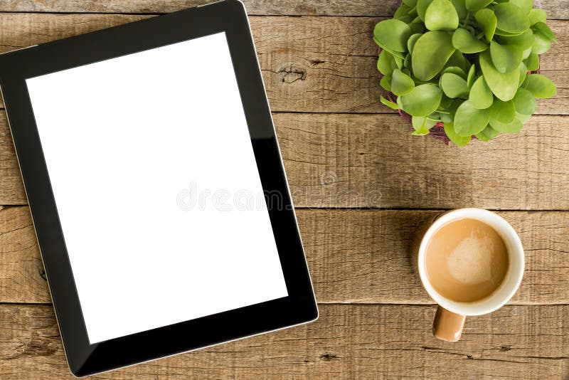 Tablet White Screen Display and Coffee on Table Stock Photo - Image of ...