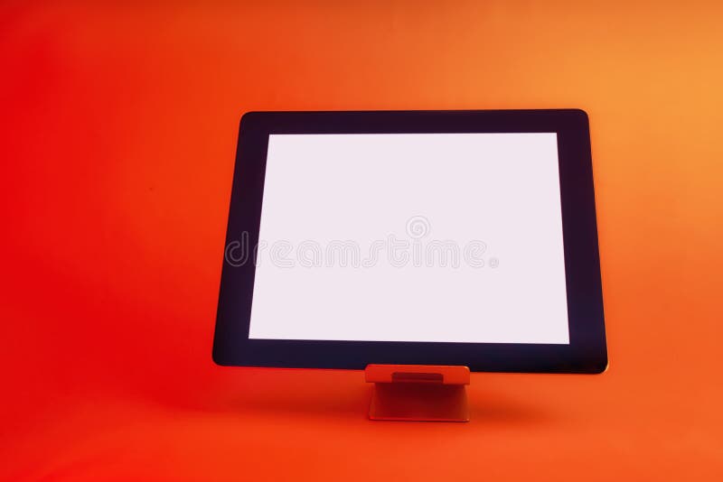 Tablet with White Screen. Mockup Set Against Bright, Red Creative Light ...