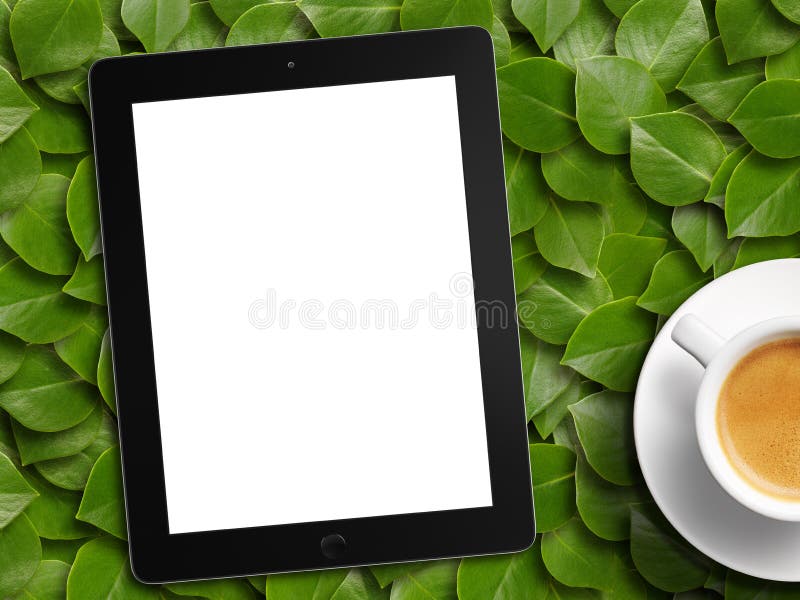 Tablet White Screen Similar To Ipad Display and Coffee Stock Image ...
