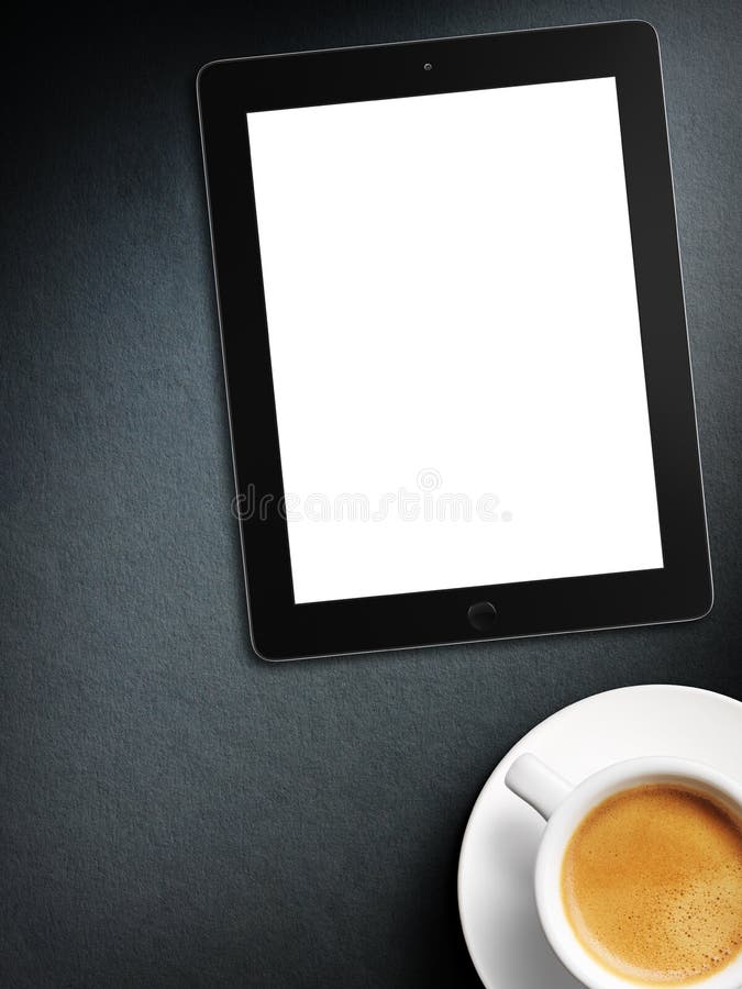 Tablet White Screen Similar To Ipad Display and Coffee Stock Photo ...