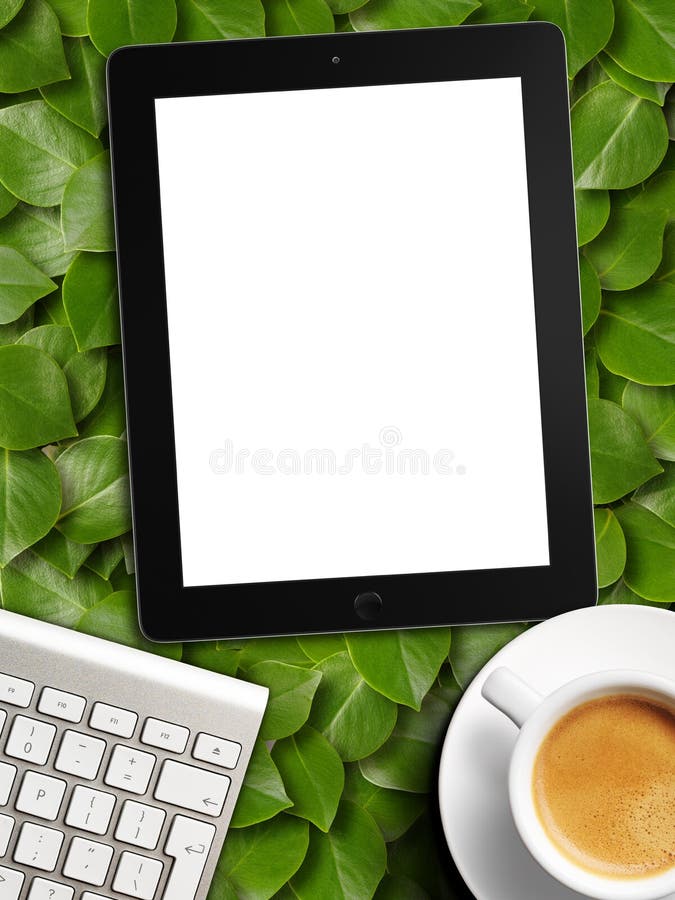 Tablet White Screen Similar To Ipad Display and Coffee Stock Photo ...