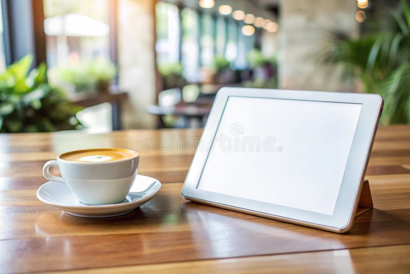Tablet White Screen Similar To Ipad Display and Coffee on Background ...