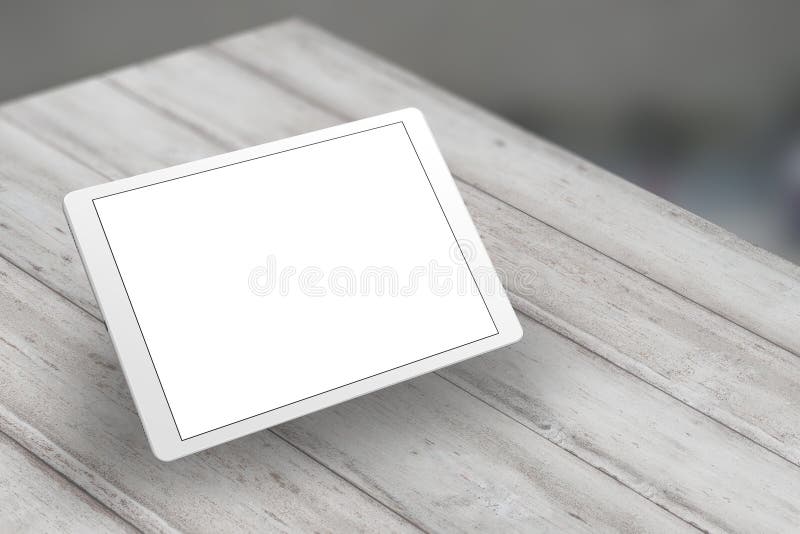 Tablet with White Screen on Wooden Desk. Isometric View. Stock Image ...