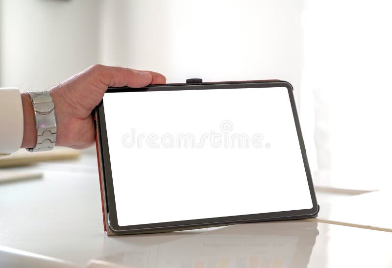 Tablet with White Space To Insert Customization Held by Man in White ...