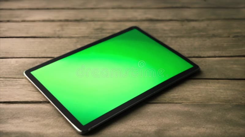 Tablet on Wooden Table with Green Screen Stock Video - Video of ...