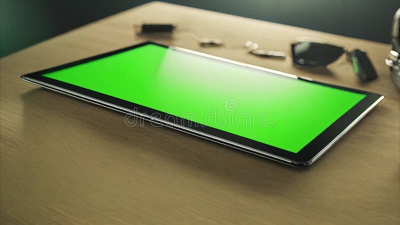 Tablet on Wooden Table with Green Screen Stock Video - Video of ...