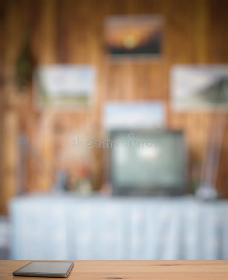 Tablet on wooden table stock image. Image of white, tablet - 163649657