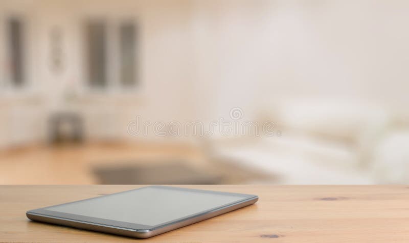 Tablet on wooden table stock photo. Image of white, brown - 62847256