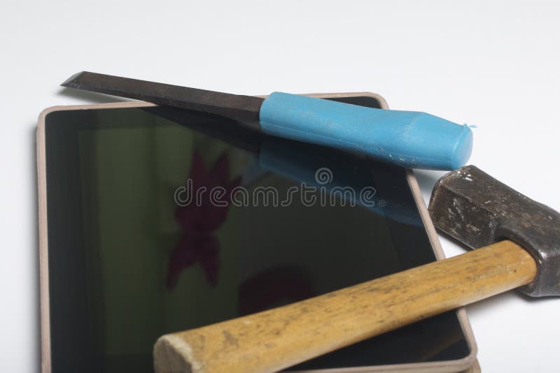 Tablet and Working Tools. on the White Surface of the Table is a Tablet ...
