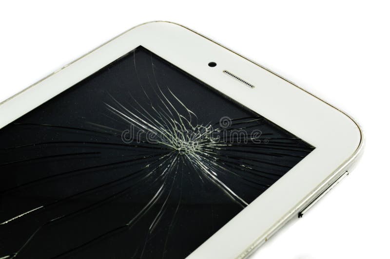 Tableta Con Una Pantalla Quebrada En El Fondo De La Piel Del Tigre Foto ...