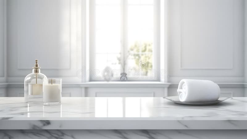 A Tabletop Area, Ideal for Showcasing Products, in a White Marble ...