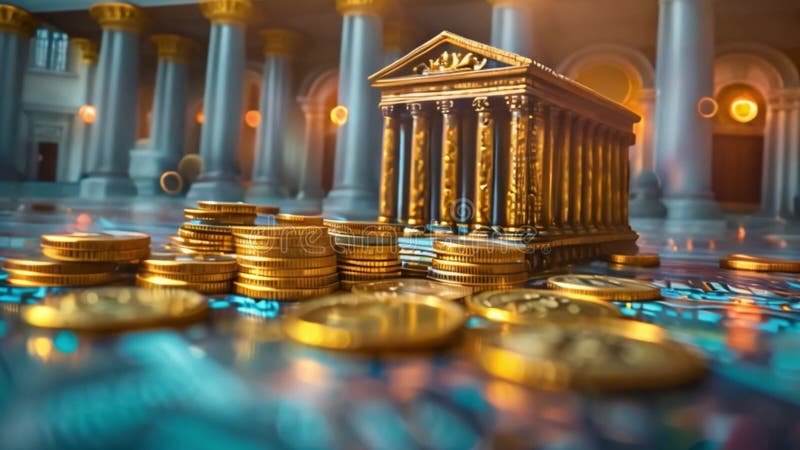 Tabletop Bank Model with Scattered Mints. Creative and Unique Financial ...