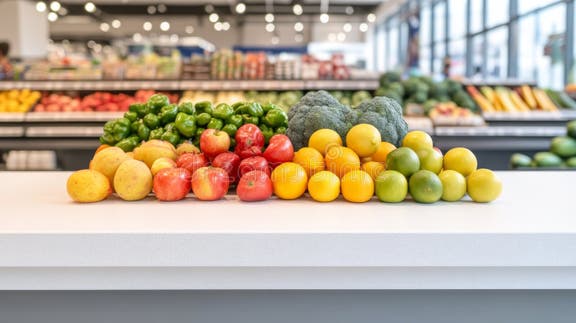 A Tabletop Devoid of Objects Sits in Front of a Blurred Grocery Store Backdrop Stock Image ...