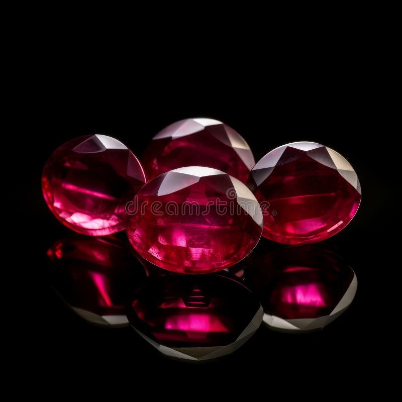 The Tabletop Five Burmese Rubies on Black Background Generative AI ...