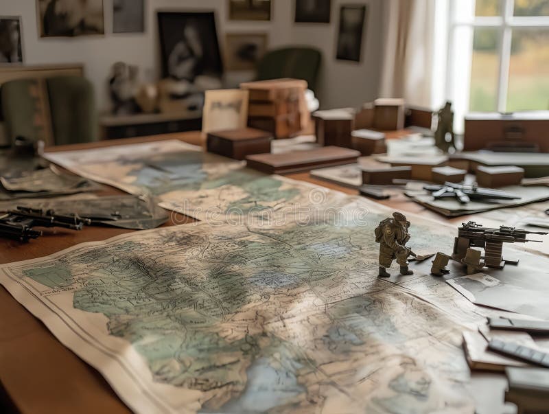 A Tabletop Game Setup with a Map and Miniatures Symbolizing Strategy ...