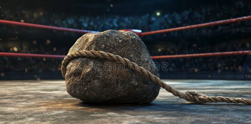 Tabletop with Ropes and Blurry Background of a Boxing Ring Over a ...