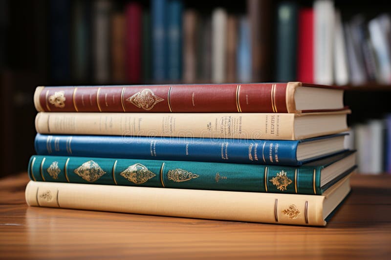 Tabletop Stories a Stack of Books Rests on a Wooden Surface Stock ...