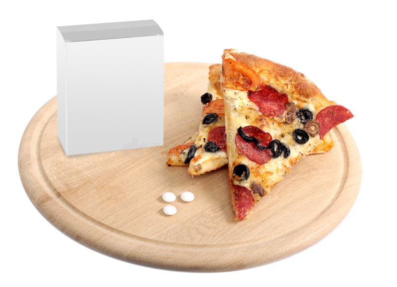 Tablets and Appetizing Pizza on a Wooden Splate Stock Photo - Image of ...