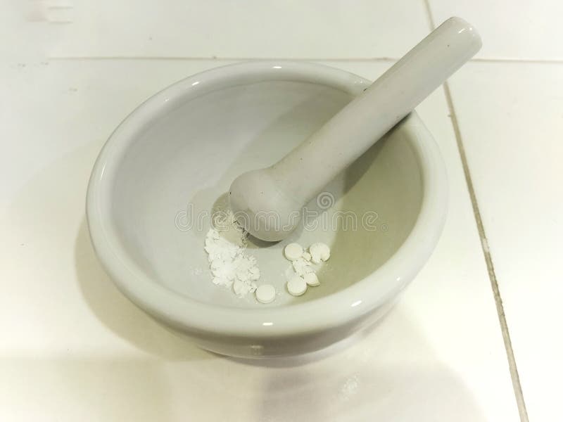 Tablets Being Mix with Mortar and Pestle in Pharmacy Stock Image ...