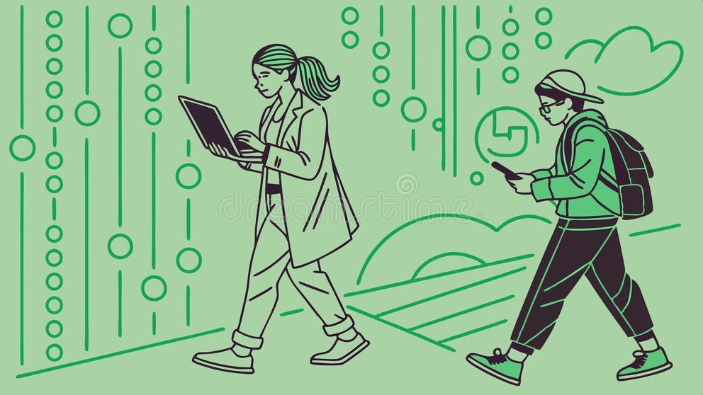 Tablets Binary Code Learn Digital Education Technology Learning Vector Design Generative Ai