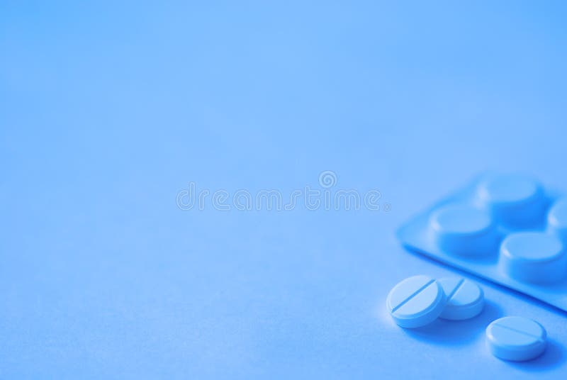 Tablets on a Blue Background Stock Photo - Image of meditsyna, white ...