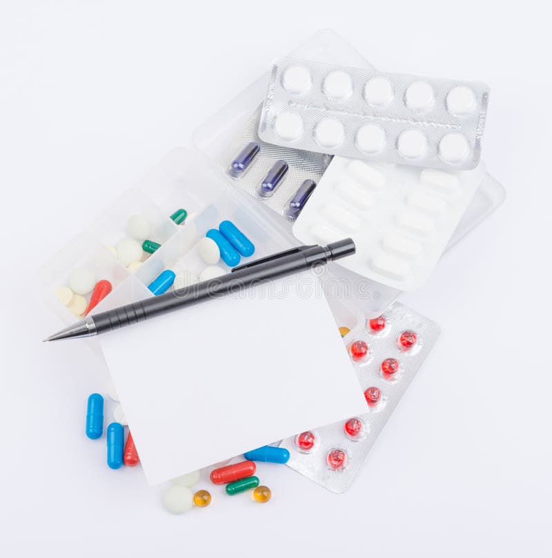 Tablets, Capsules in Blister Packs and Ballpoint Stock Image - Image of ...