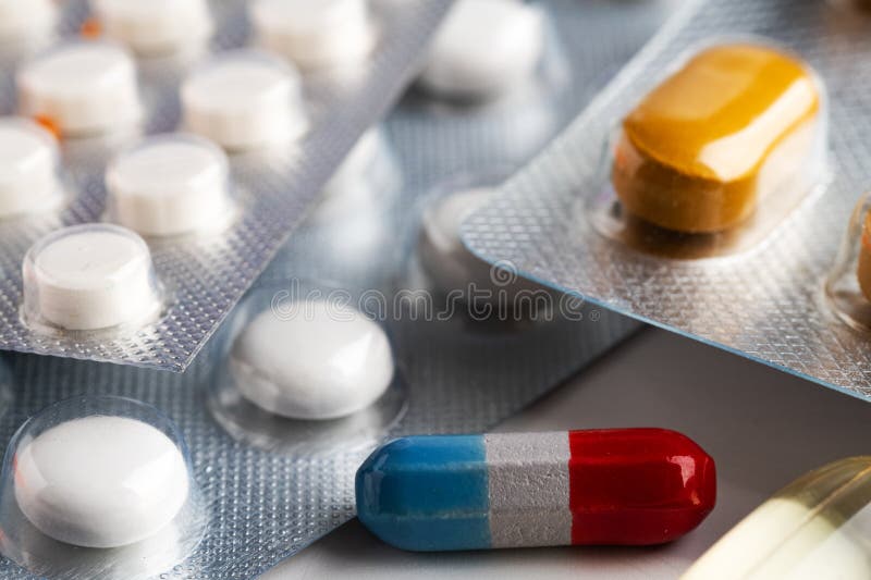 Tablets and Capsules Pill in Blister Packaging Arranged Close-up Stock ...