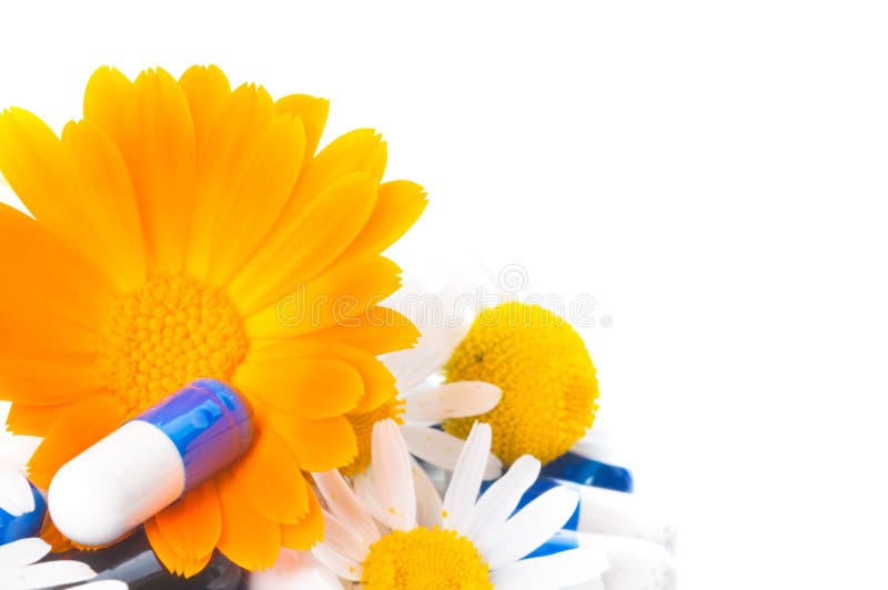 Tablets and flowers. stock photo. Image of medicine, relief - 5765032