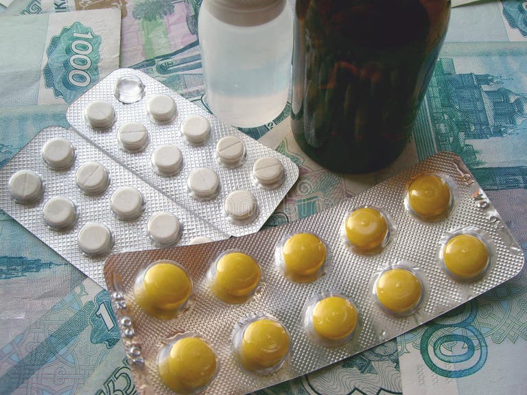 Tablets, Laying on the Russian Banknotes Stock Photo - Image of ...