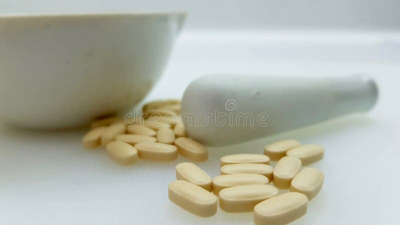 Tablets and mortar stock photo. Image of tablets, healthy - 138216430