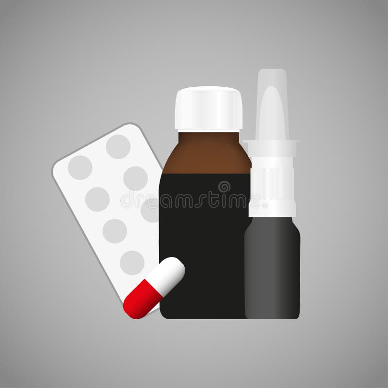 The Tablets, Pills, Cough Syrup, Spray. Set of Medicines Stock ...