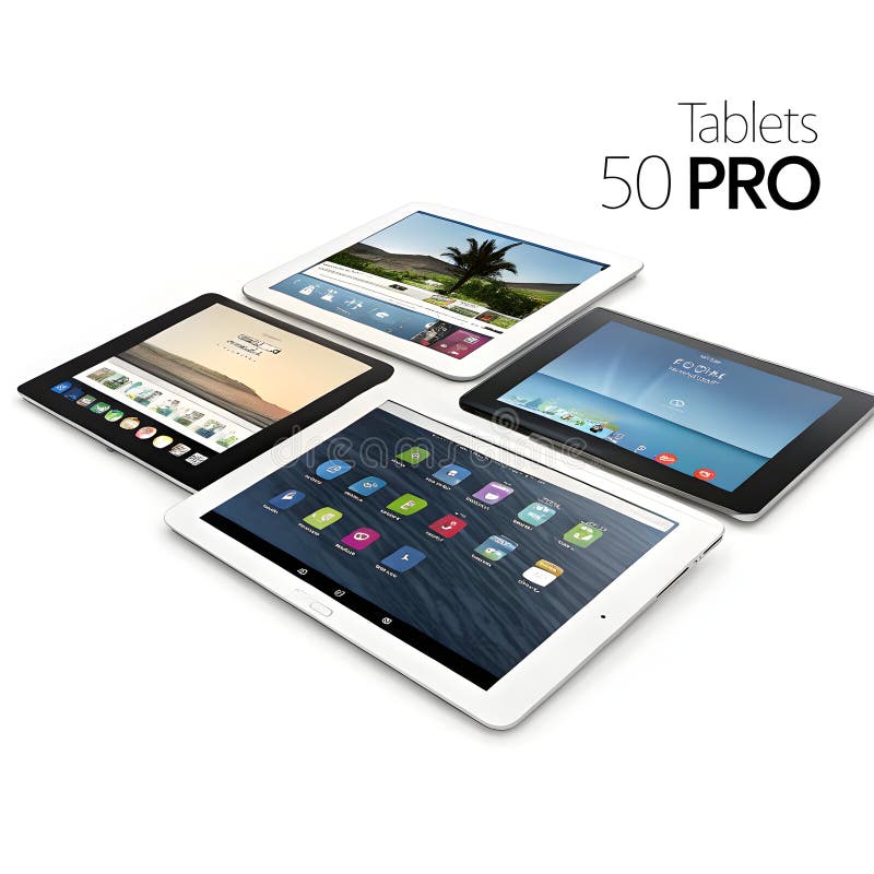 Tablets Pro in Elegant Composition Isolated on White Background Stock ...