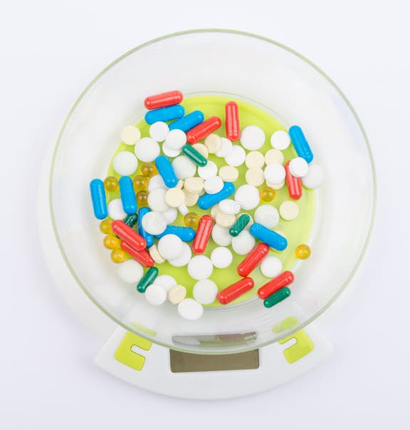 Tablets are Scattered in Bowl on Scales Stock Image - Image of pharmacy ...