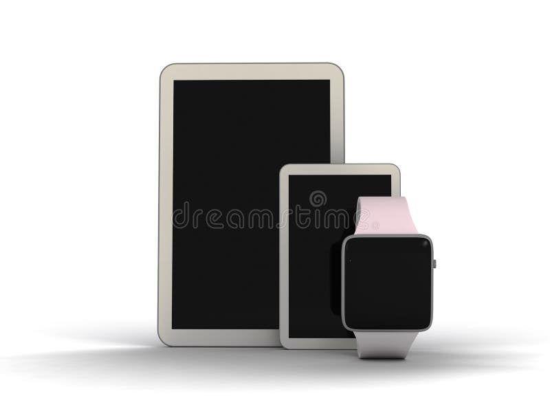 Tablets and smart watch stock illustration. Illustration of electronic ...