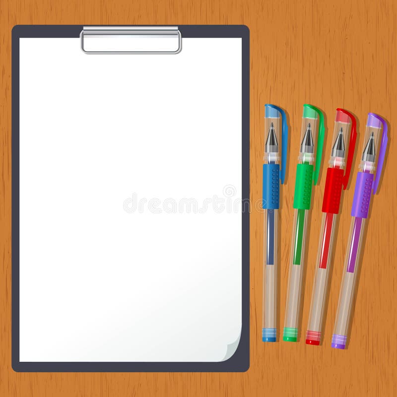Tablette Et Stylos Sur La Table Illustration de Vecteur - Illustration ...
