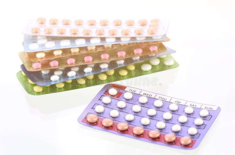 Antibabypille Auf Apothekenzähler Mit Bunten Pillen Stockbild - Bild ...