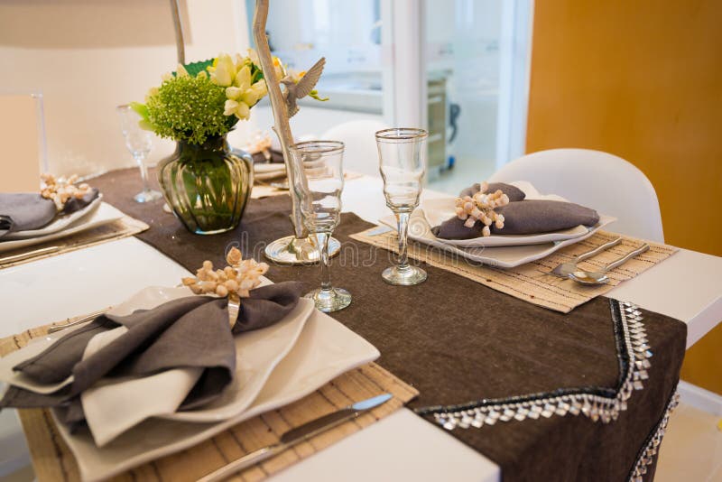 Tableware on dining table stock photo. Image of indoor - 31135154