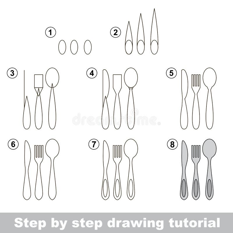 Tableware. Drawing Tutorial. Stock Illustration - Illustration of paper ...