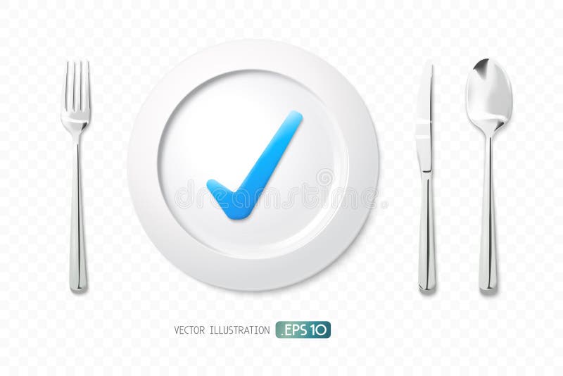 Tableware with Fork Spoon Knife and a Check Mark on Plate Vector ...