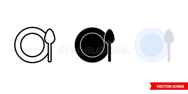 Tableware Icon of 3 Types Color, Black and White, Outline. Isolated ...