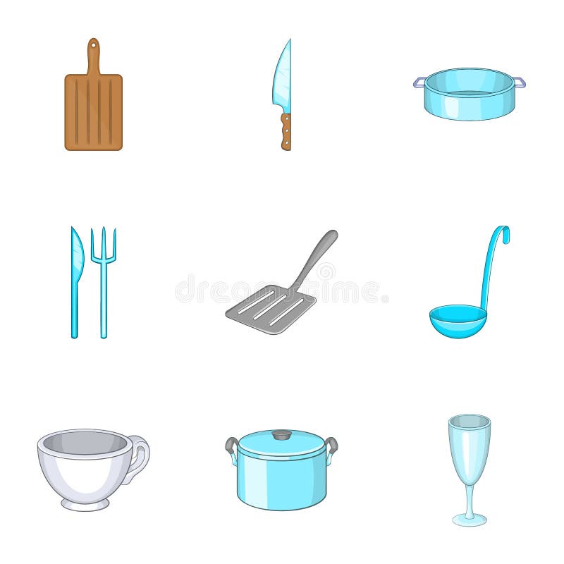 Set Of Cartoon Vector Tableware Stock Vector - Illustration of isolated ...