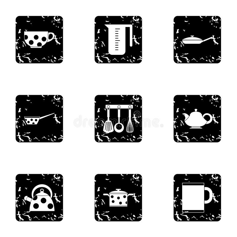 Tableware Icons Set, Grunge Style Stock Vector - Illustration of ...