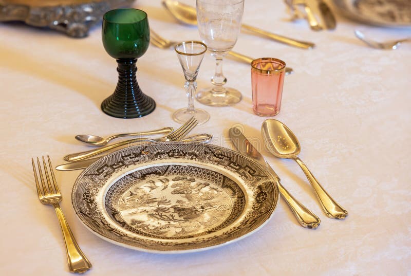 Tableware Made of Glass, Porcelain and Gold Stock Image - Image of ...