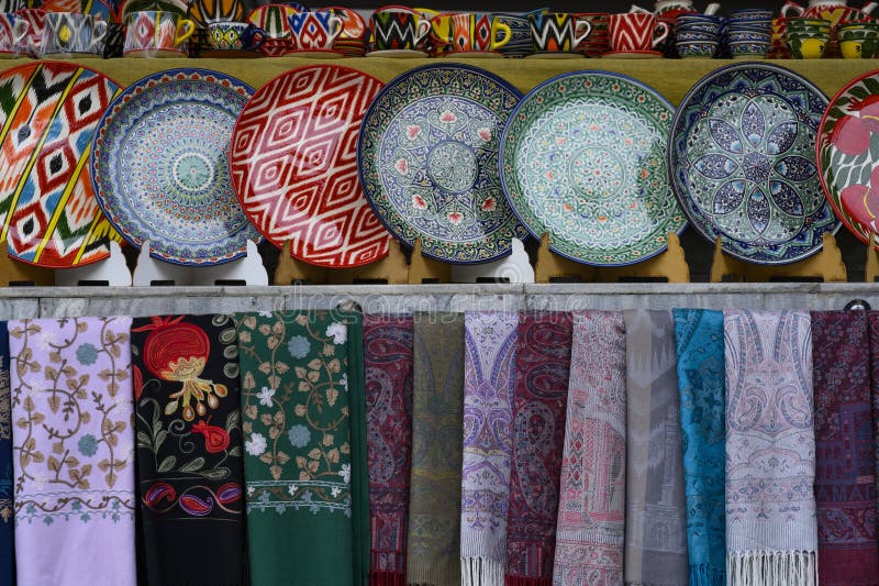 Tableware with National Uzbek Patterns and Colorful Fabrics in ...