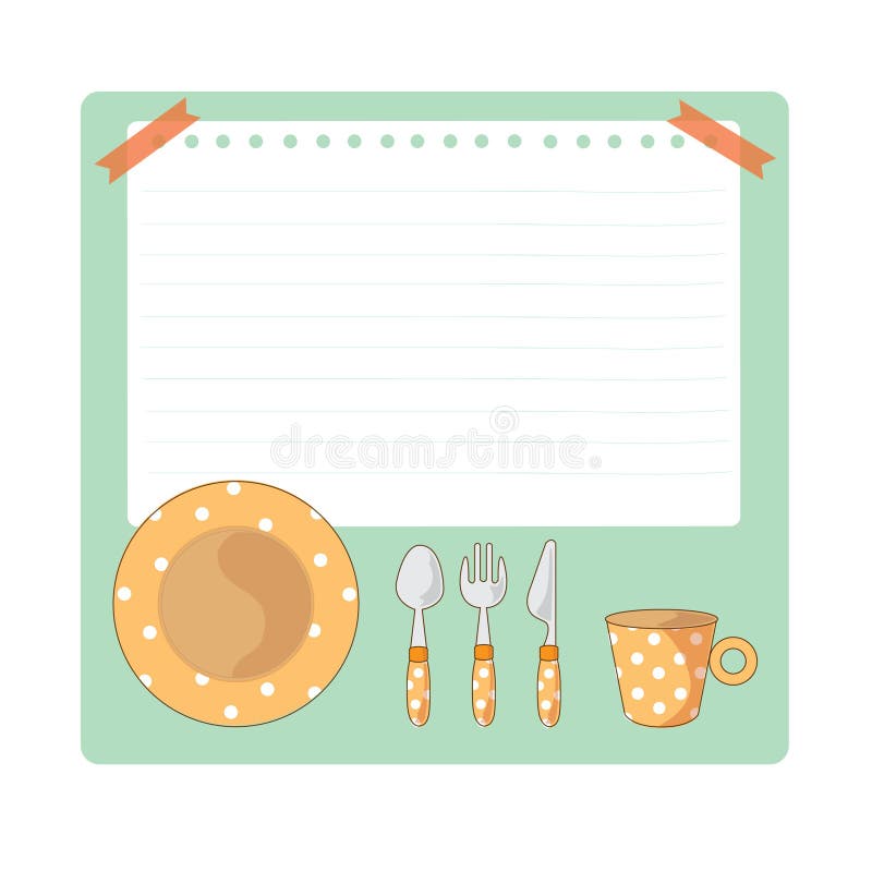 Tableware and Notepad Cartoon Illustration Stock Vector - Illustration ...
